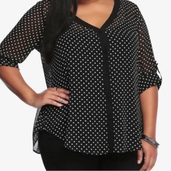 torrid | Tops | Torrid Black White Polka Dot Sheer Blouse With Button ...